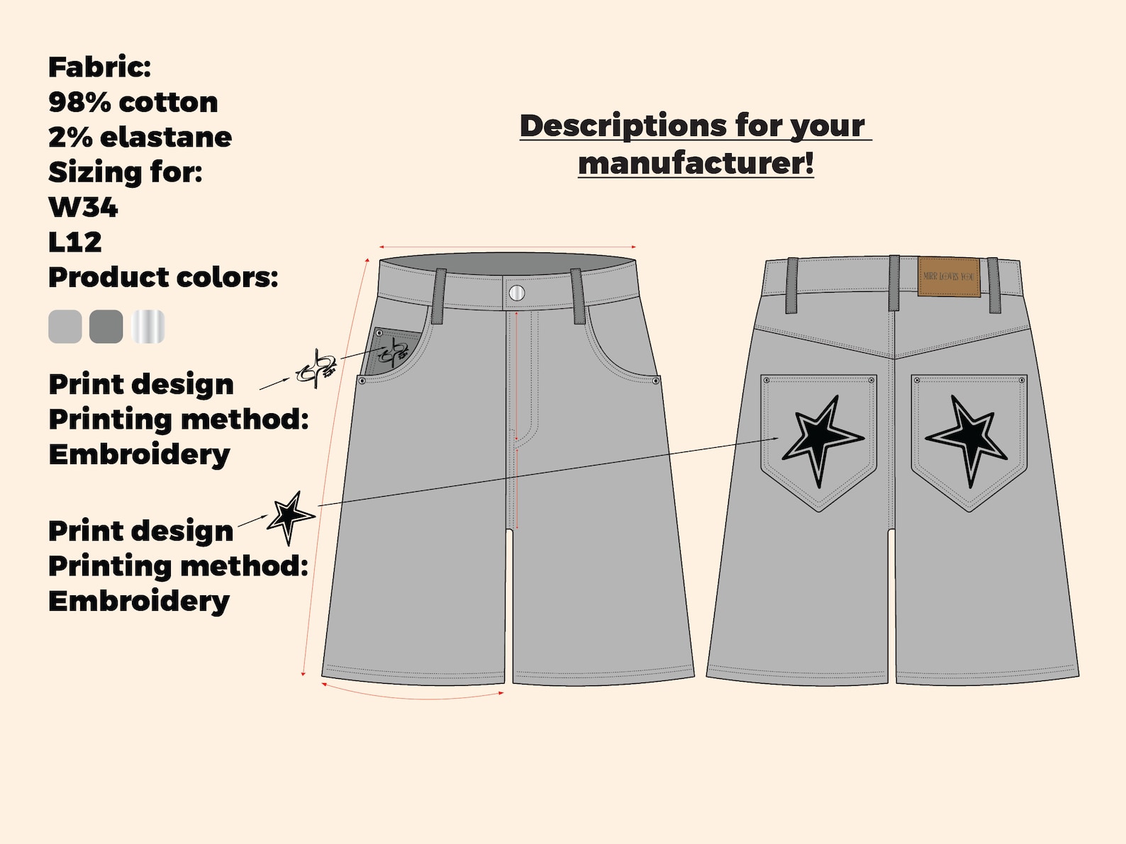 Baggy Streetwear Jean Shorts Oversized Fit Jorts Vector Template Mock ...