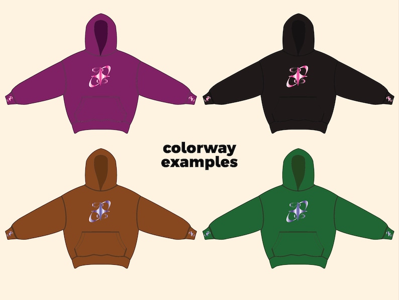 Oversized Hoodie Mock up Bundle Vector Template Flat Sketch Adobe ...