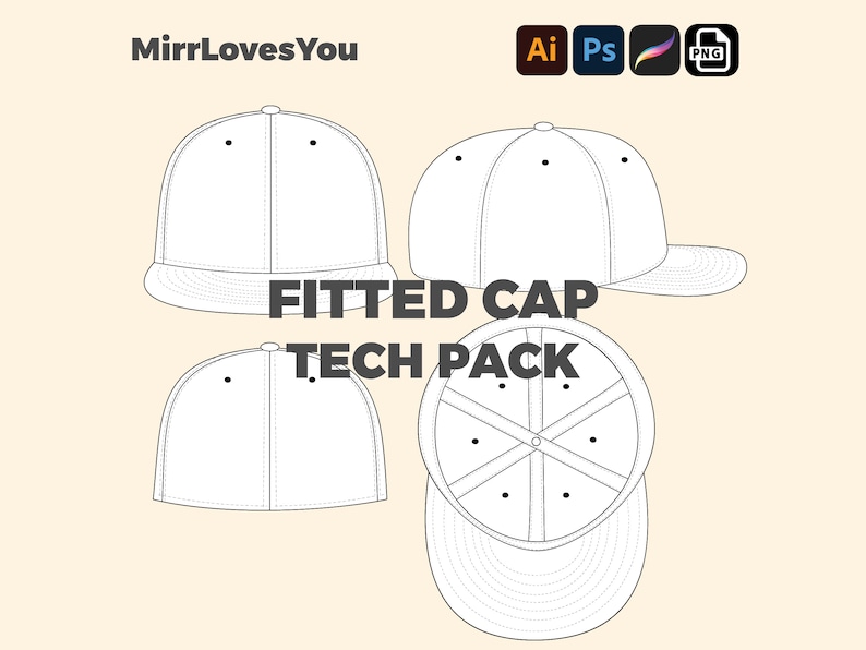 Fitted Cap Streetwear Hat Snap Back Mock up Vector Template Adobe Illustrator, PNG, SVG ...
