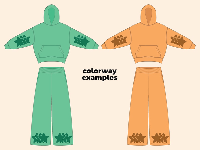 Oversized Hoodie and Wide Leg Streetwear Sweatpants Vector Template ...