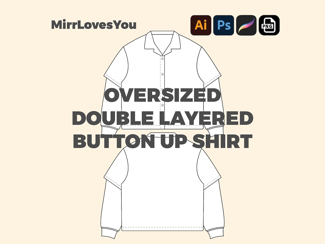 Streetwear Oversized Double Layered Button up Shirt Mock-up Vector ...