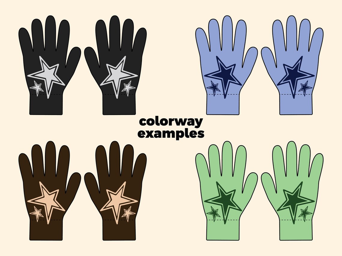 Streetwear Gloves Mock up Vector Template Flat Sketch Adobe Illustrator ...