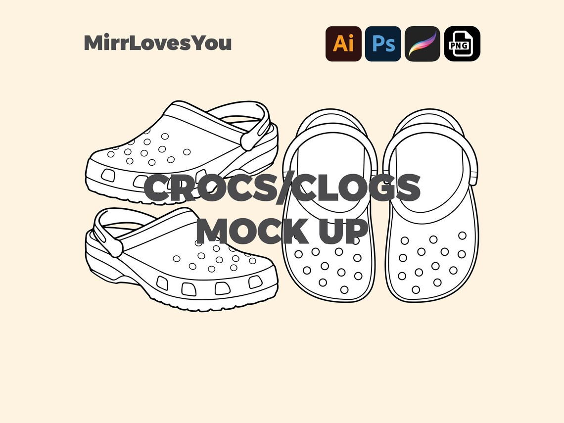 Crocs Mock up Sandals Vector Template Adobe Illustrator PNG SVG ...