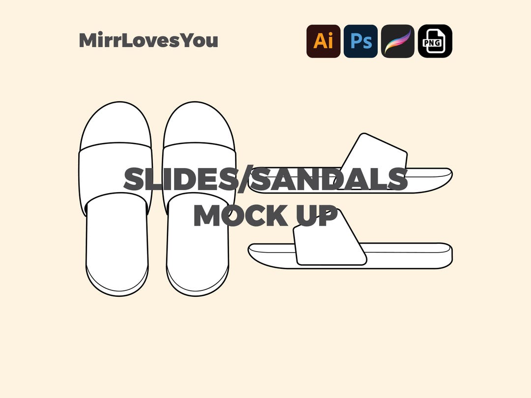 Streetwear Slides Mock up Sandals Vector Template Adobe Illustrator PNG ...