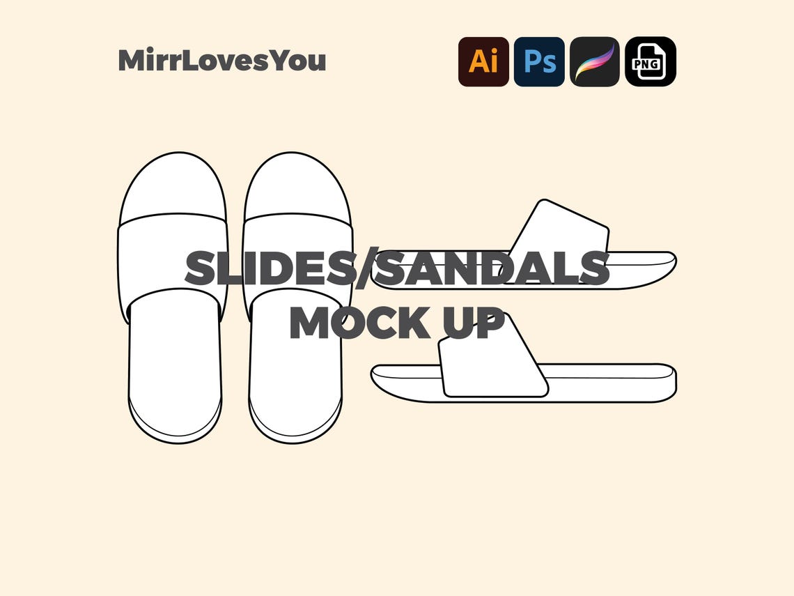 Streetwear Slides Mock up Sandals Vector Template Adobe Illustrator PNG ...