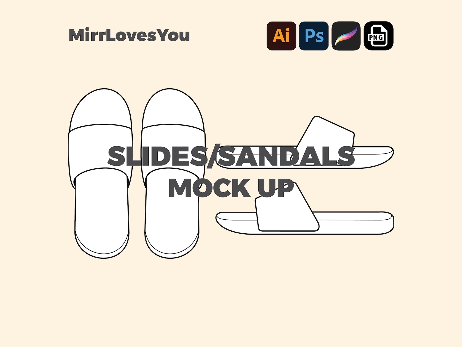 Streetwear Slides Mock up Sandals Vector Template Adobe Illustrator PNG ...