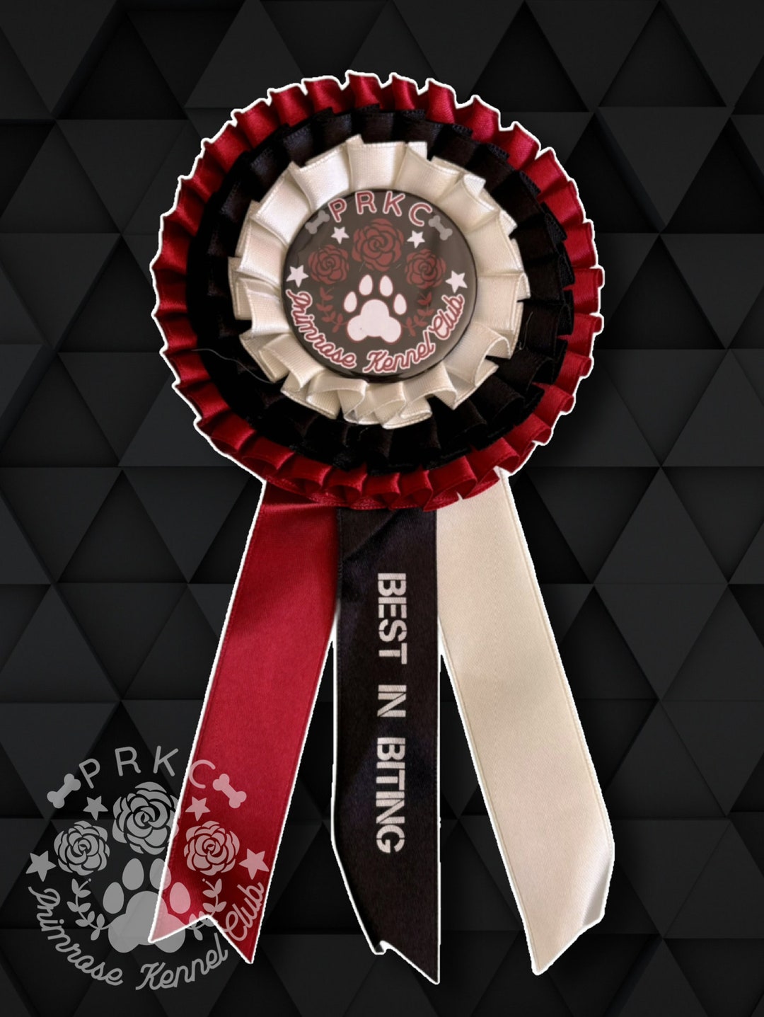 BEST IN BITING - Kennel Club Award Ribbon Badge Petplay Pupplay Puppy ...