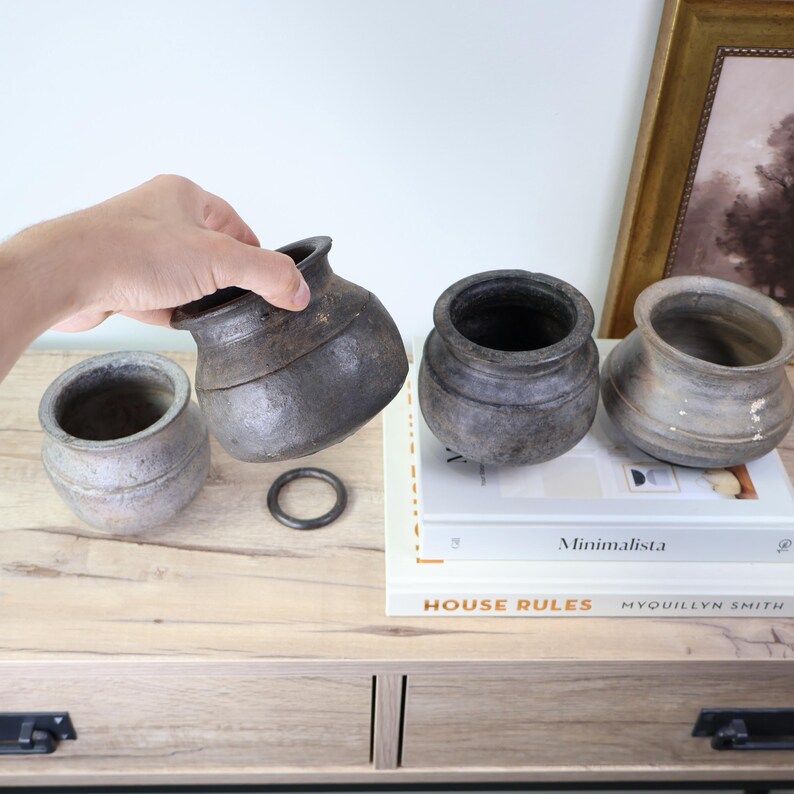 Vintage Small Clay Pot Vessel: Rustic Clay Mini Planter With Ring Stand ...