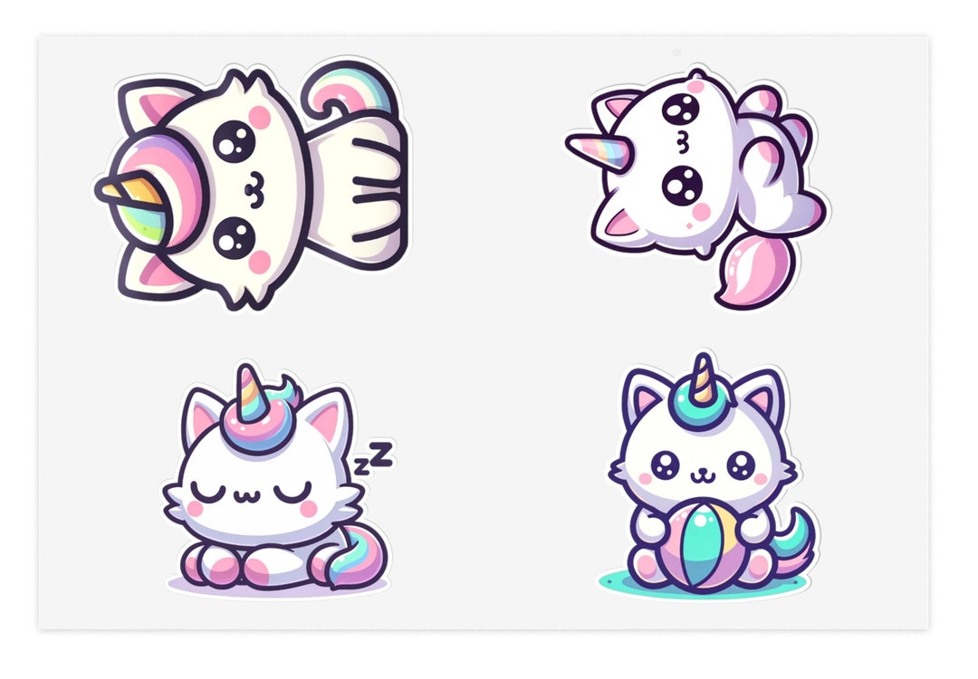 Unicorn Cat Sticker Sheet, Rainbow Unicats, Kawaii Style Unicat ...