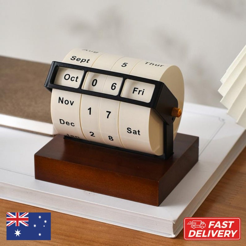 Vintage Rotary Desk Calendar Clock Minimalist Rotary Calendar Elagant ...