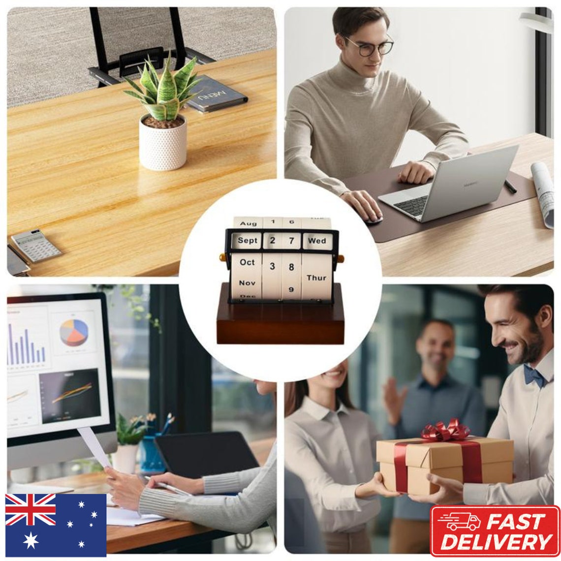 Vintage Rotary Desk Calendar Clock Minimalist Rotary Calendar Elagant ...