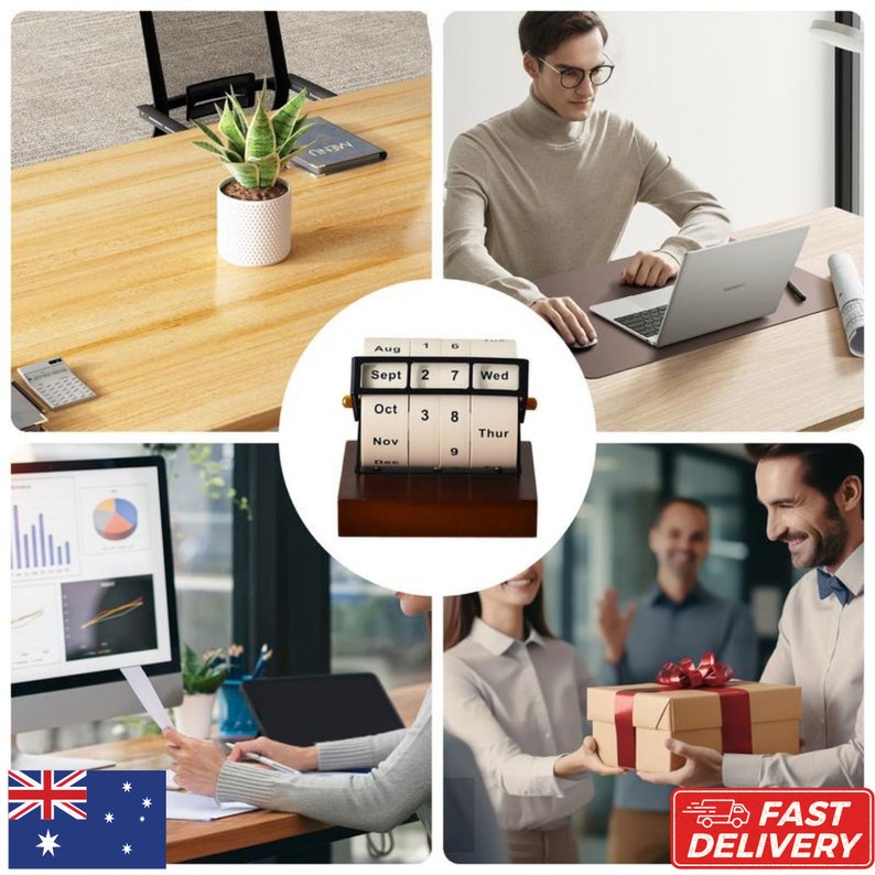 Vintage Rotary Desk Calendar Clock Minimalist Rotary Calendar Elagant ...