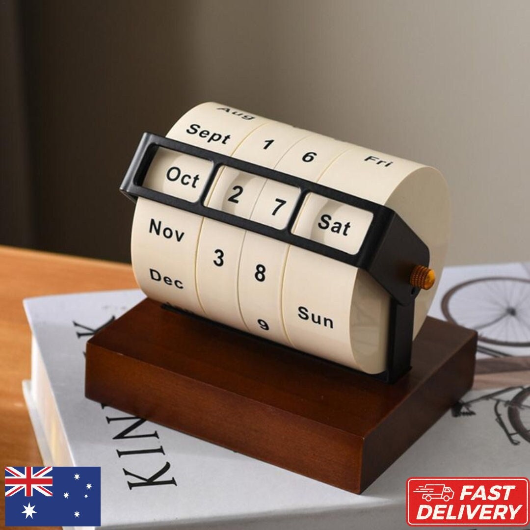 Vintage Rotary Desk Calendar Clock Minimalist Rotary Calendar Elagant ...