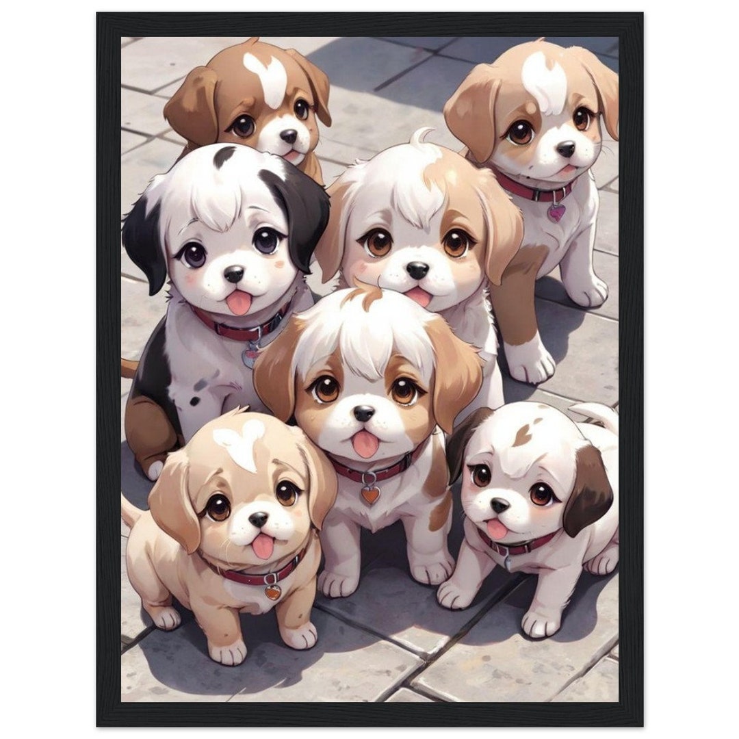 Cute Anime Puppies - Premium Matte Paper Wooden Framed Poster - Etsy