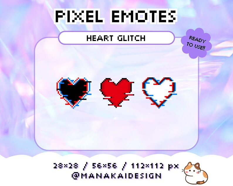 Heart Glitch Twitch Emotes | Kawaii Pixel Art Channel Points | Cute ...