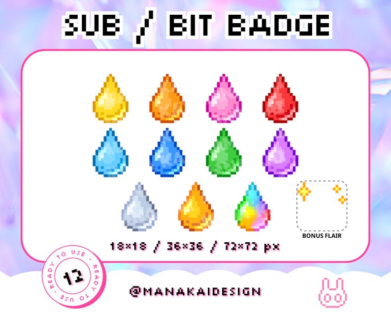 Sparkling Drop Gem Twitch Sub Badges, Diamond Bit Badges, Sparkles ...