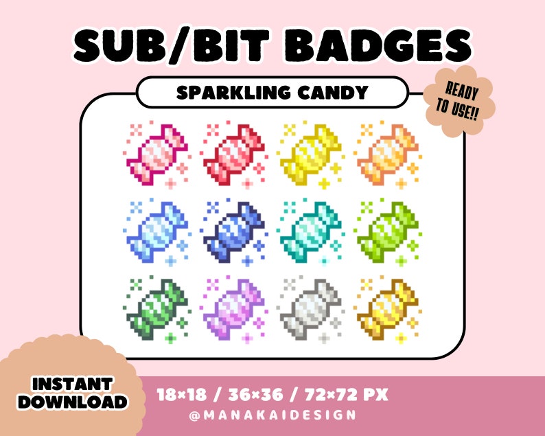 Twitch Sub Badges Sparkling Candy , Kawaii Colorful Bit Badges for ...