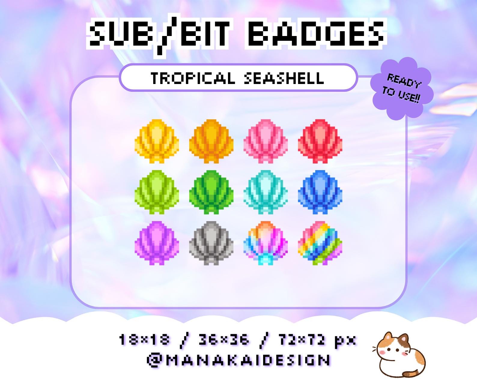 Tropical Seashell Twitch Sub Badges, Kawaii Bit Badge for Streaming ...