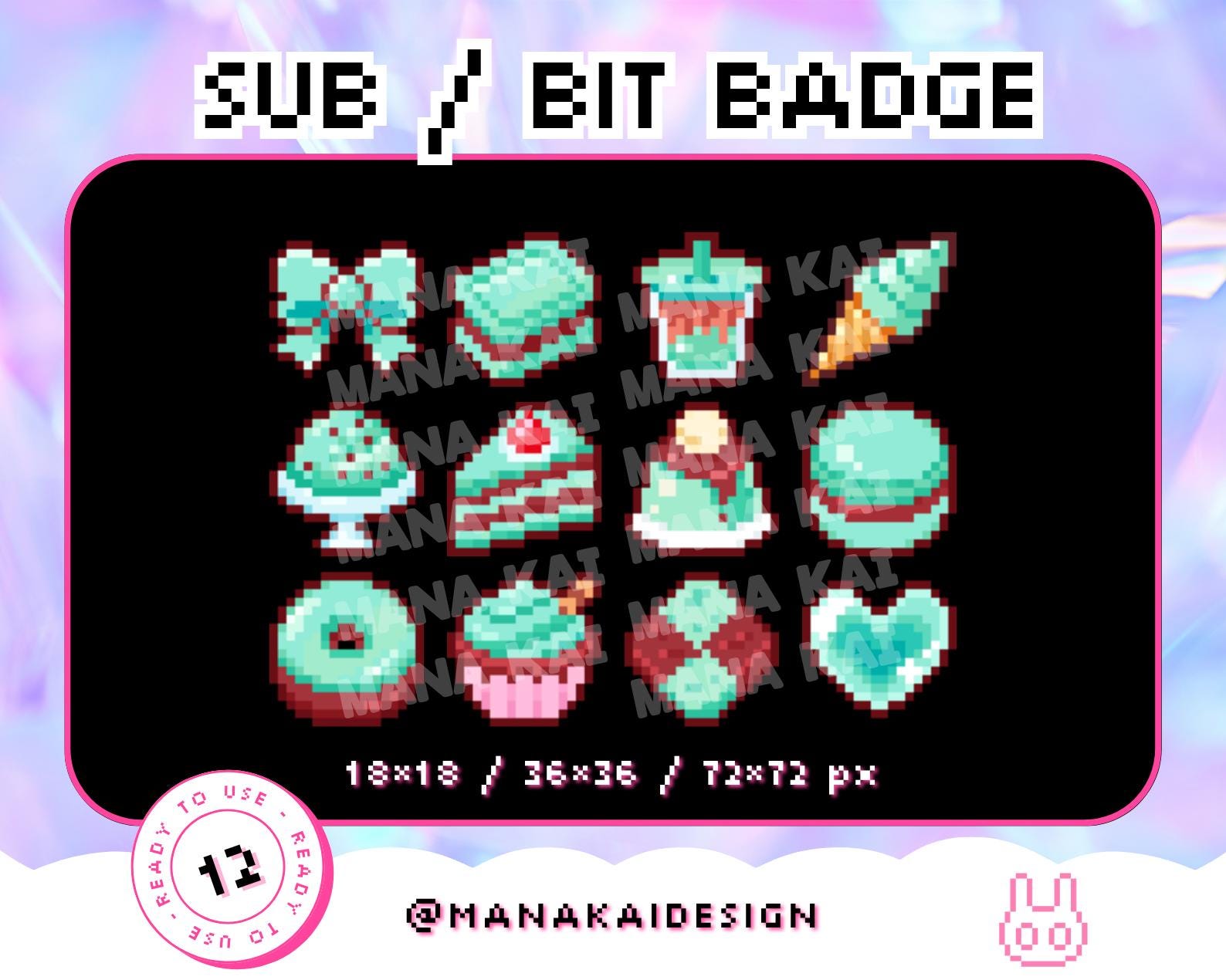 Mint Chocolate Dessert Twitch Sub Badge | Cozy Cafe Pixel Bit Badges ...