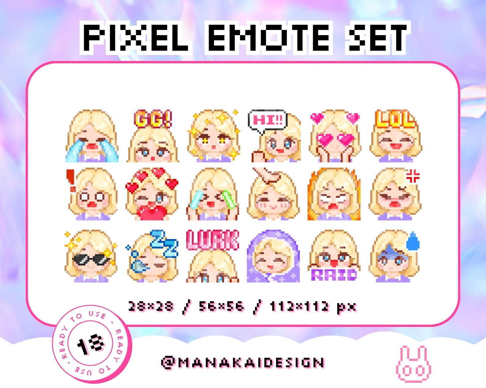 18 Blonde Hair Girl Chibi Streamer Twitch Emote | Cute Blue Eyes Emote ...