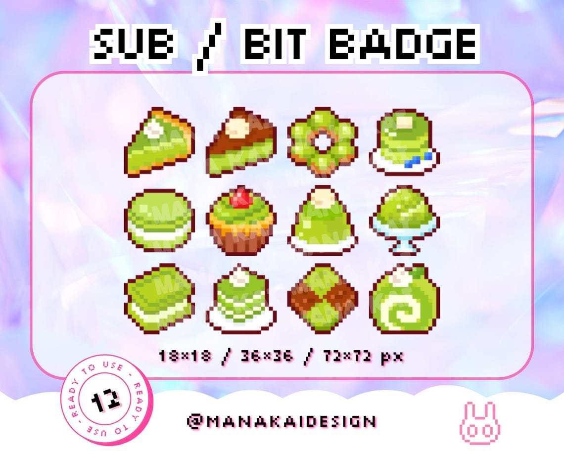 Matcha Dessert Twitch Sub Badges | Kawaii Cozy Cafe Pixel Bit Badges ...