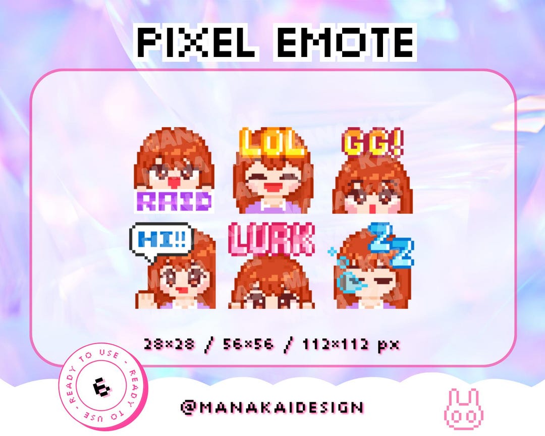 Chibi Girl Twitch Emotes, Kawaii Brown Hair Pixel Emote Set, Cute Brown ...