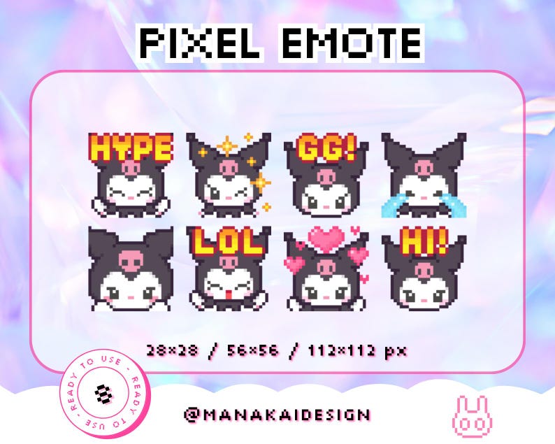 Kawaii Kuro Twitch Emotes | Cute Black Bunny Channel Points | Static ...