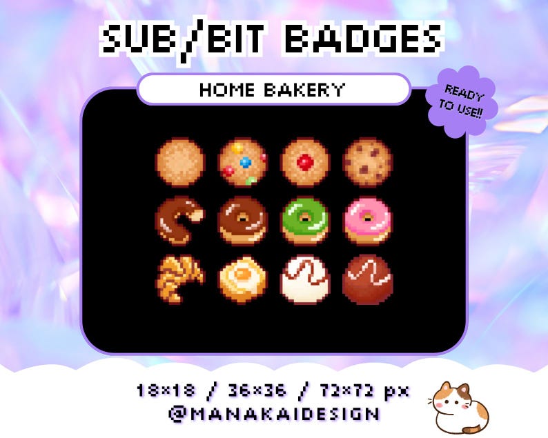 Home Bakery Twitch Sub Badges, Kawaii Bit Badge for Streaming ...