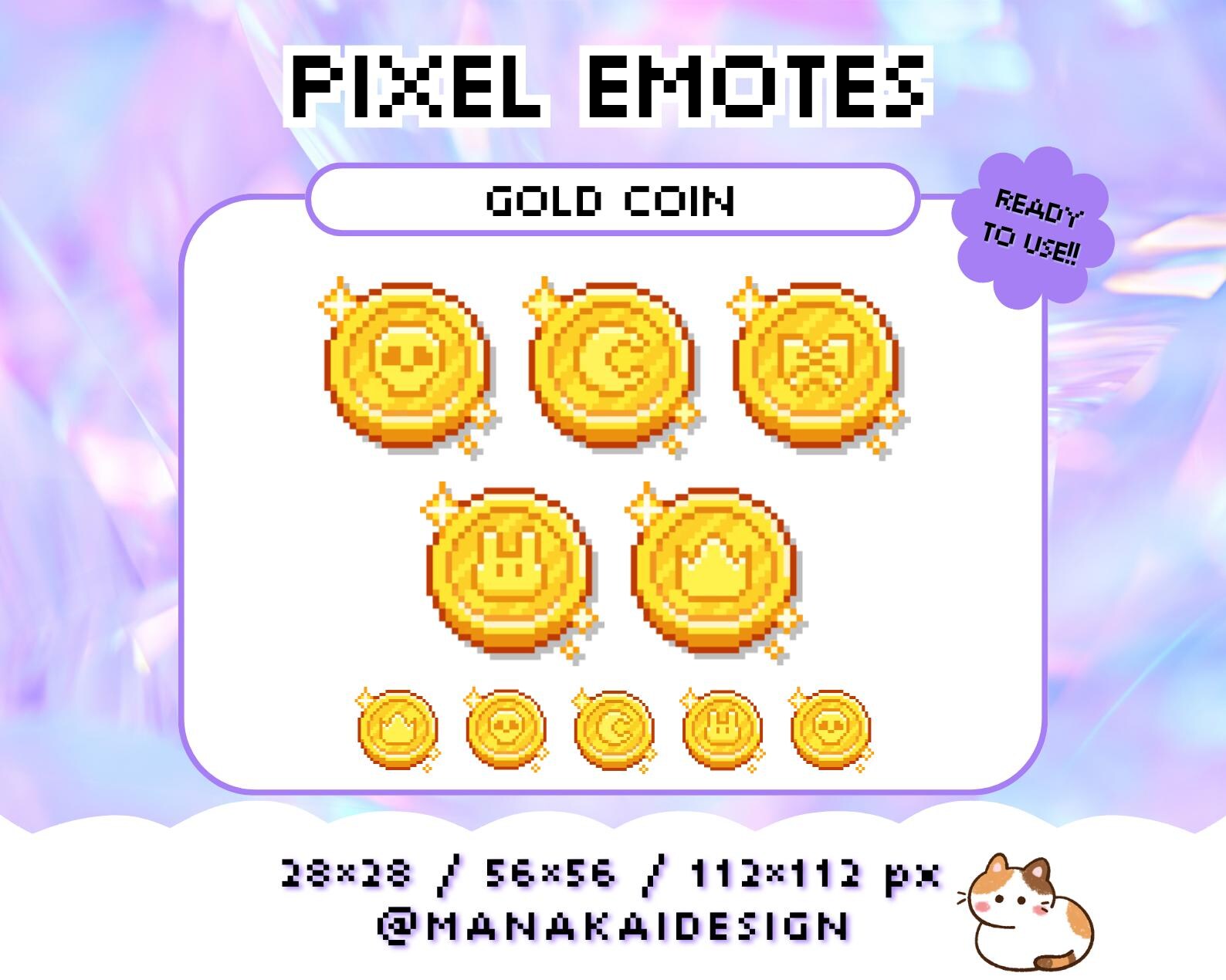 Gold Coin Twitch Emotes | Cute Pixel Channel Points Set | Gaming Money ...