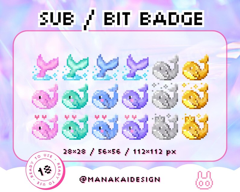 Whale Twitch Sub Badge | Ocean Bit Badge | Sea Creature | Kawaii ...