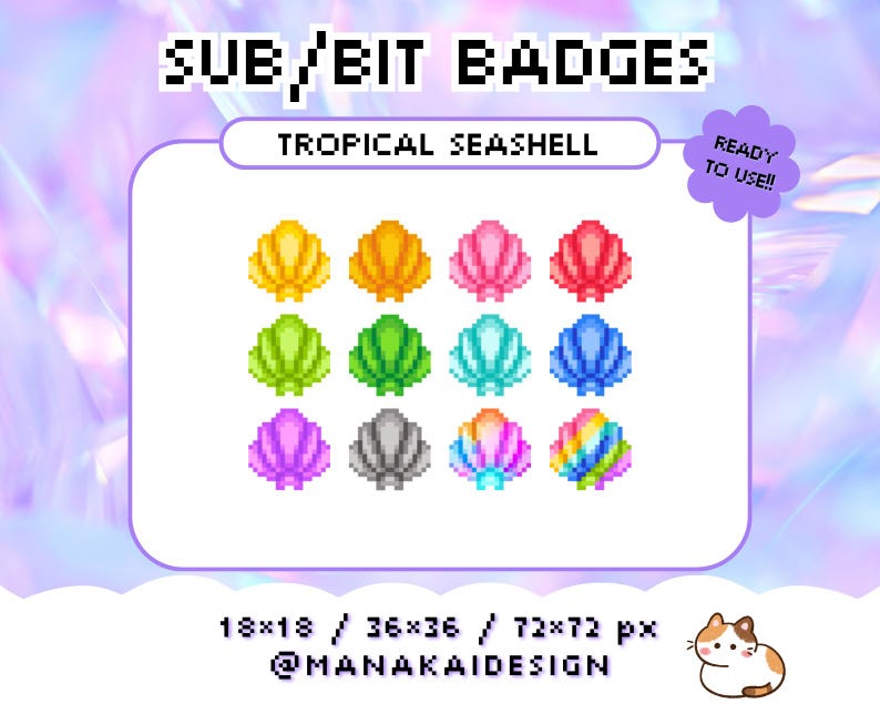 Tropical Seashell Twitch Sub Badges, Kawaii Bit Badge for Streaming ...