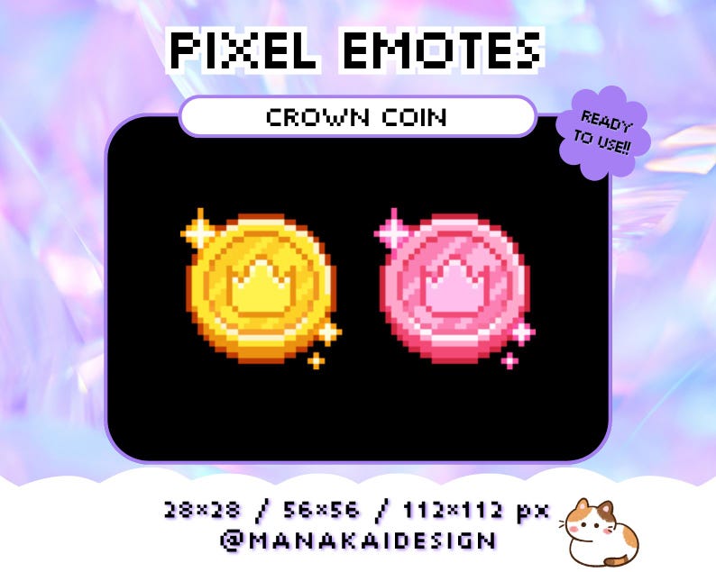 Crown Coin Twitch Pixel Emotes, Kawaii Channel Points for Streaming ...