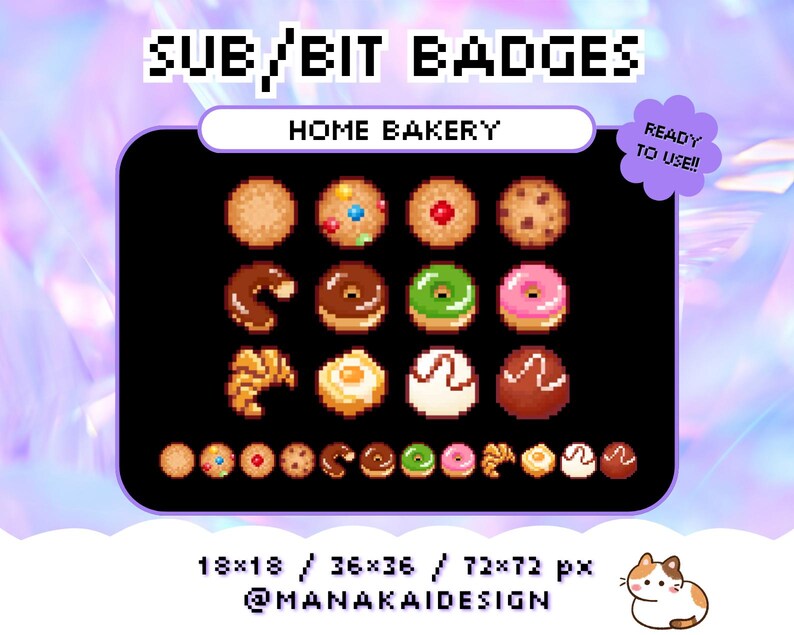 Home Bakery Twitch Sub Badges, Kawaii Bit Badge for Streaming ...