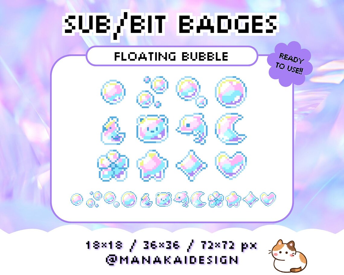Floating Bubble Twitch Sub Badges | Kawaii Bubblecore Pixel Bit Badge ...