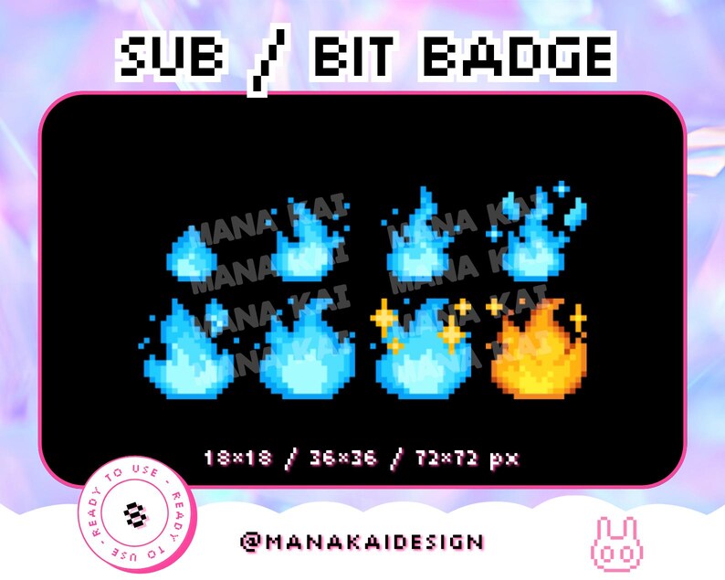 Blue Flame Twitch Sub Badges | Kawaii Fire Bit Badge | Pastel Fire ...