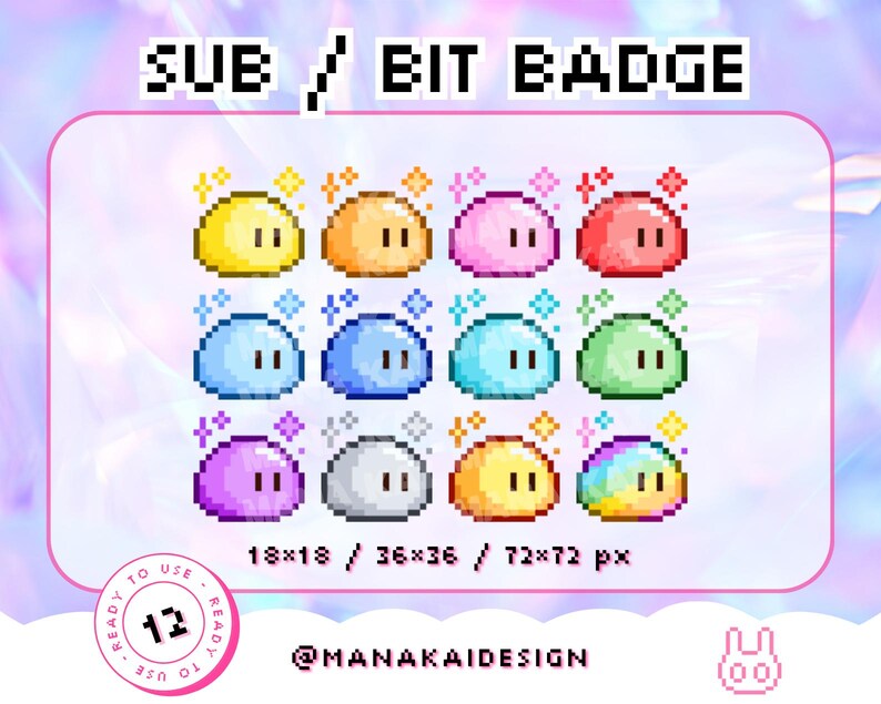 Sparkle Slime Twitch Badges | Pastel Pixel Game Monster Sub/bit Badges ...