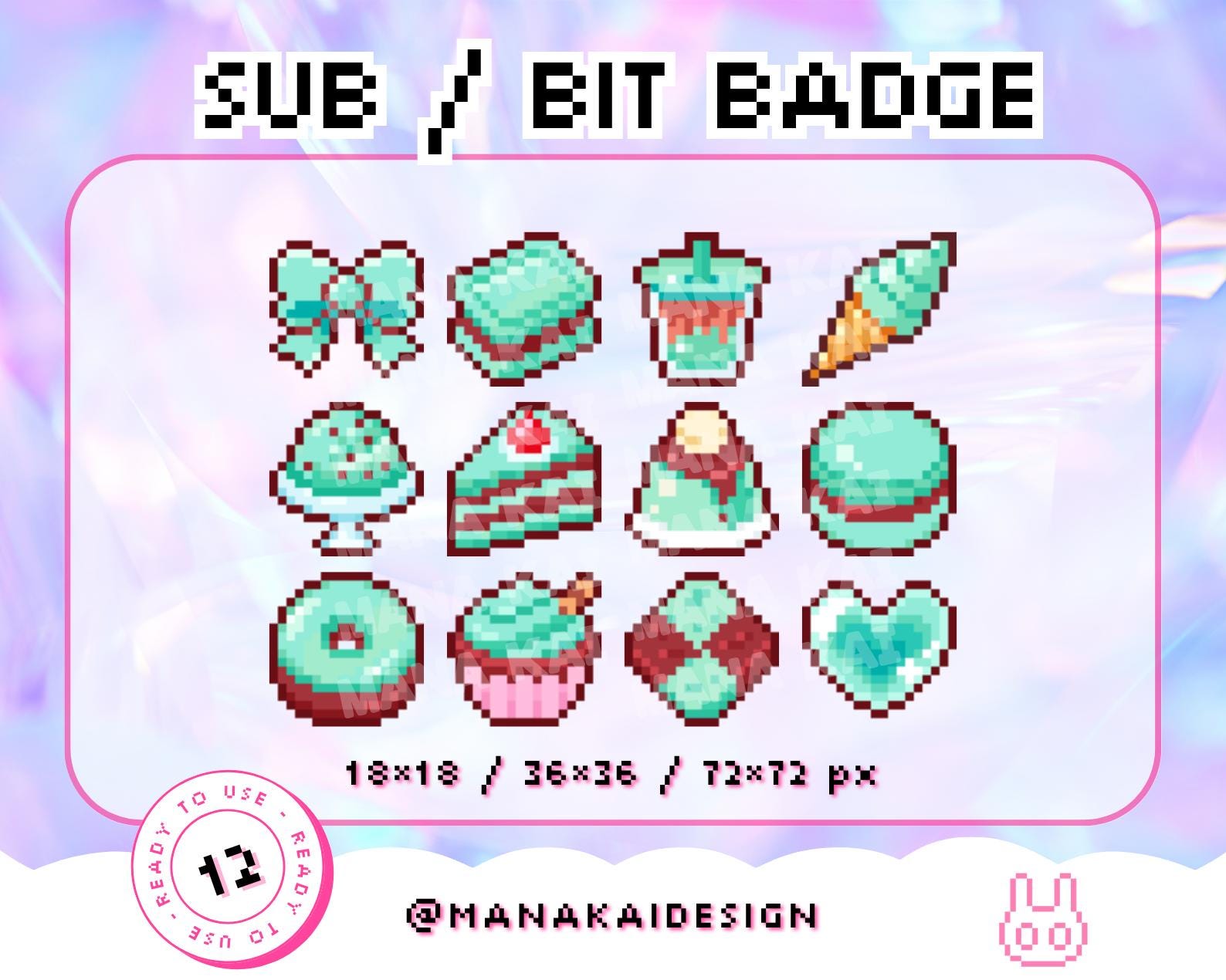 Mint Chocolate Dessert Twitch Sub Badge | Cozy Cafe Pixel Bit Badges ...
