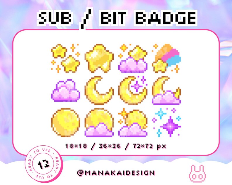 Dreamy Sky Twitch Sub Badges | Shiny Lofi Bit Badges | Purple Pastel ...