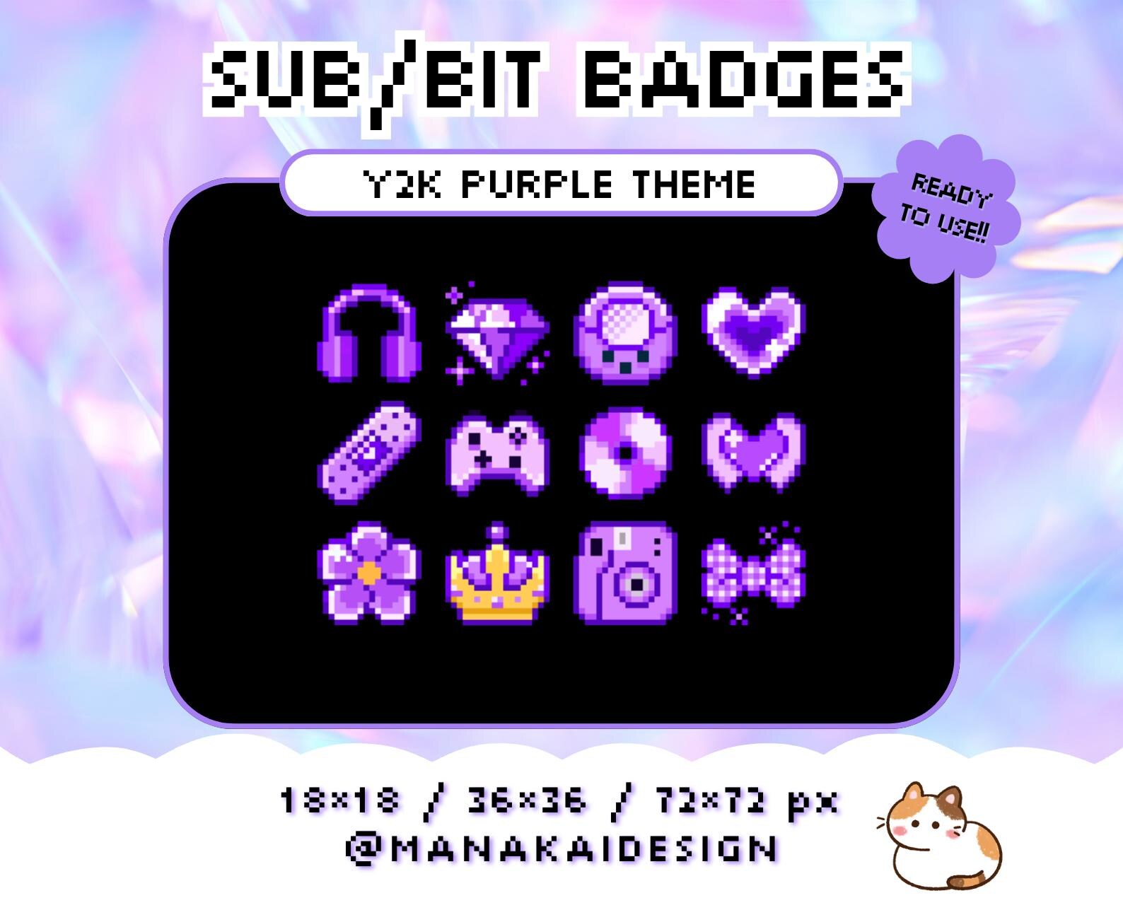 Y2K Purple Twitch Sub Badges, Kawaii Bit Badge for Streaming, Twitch ...