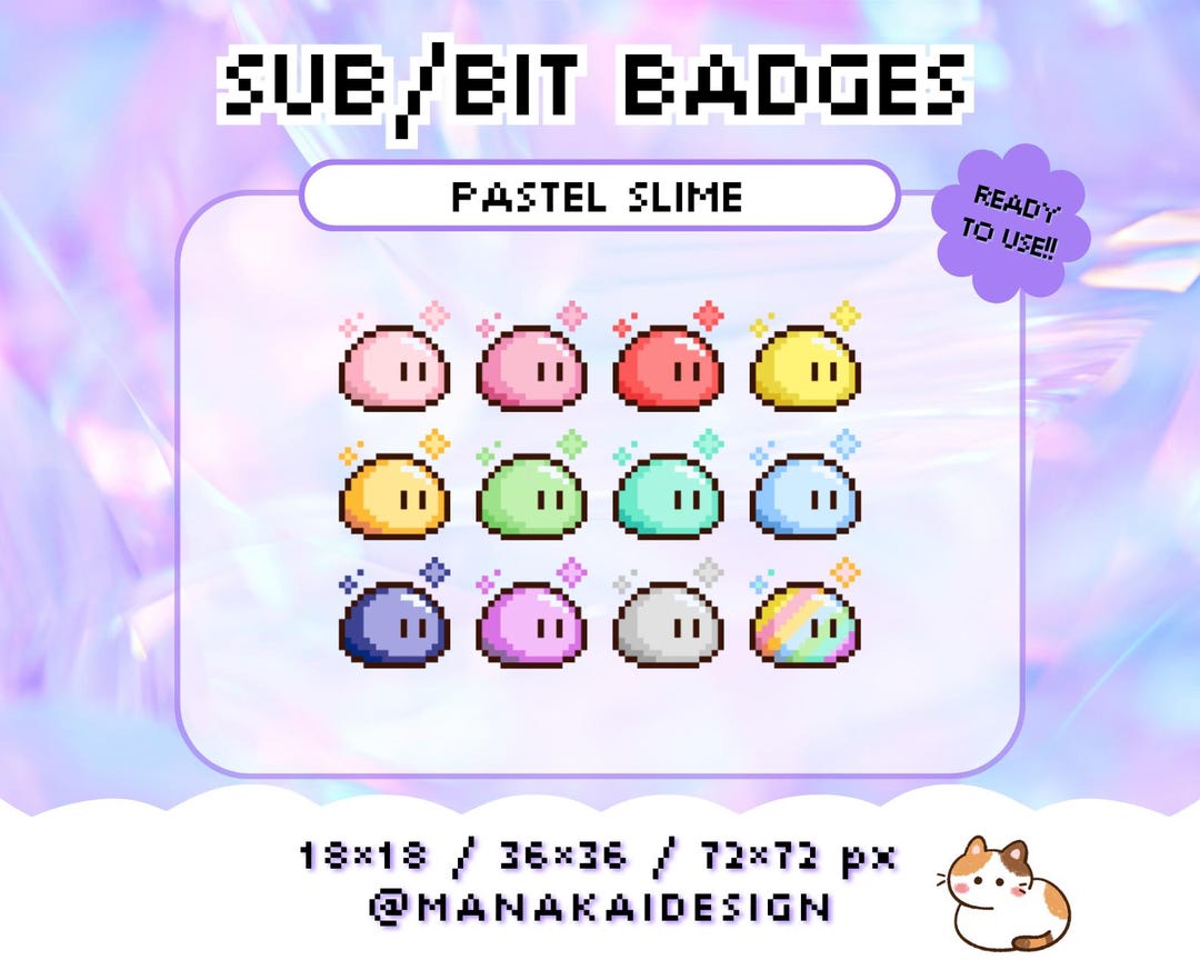 Slime Twitch Sub Badges | Kawaii Gaming Monster Pixel Art Bit Badge ...