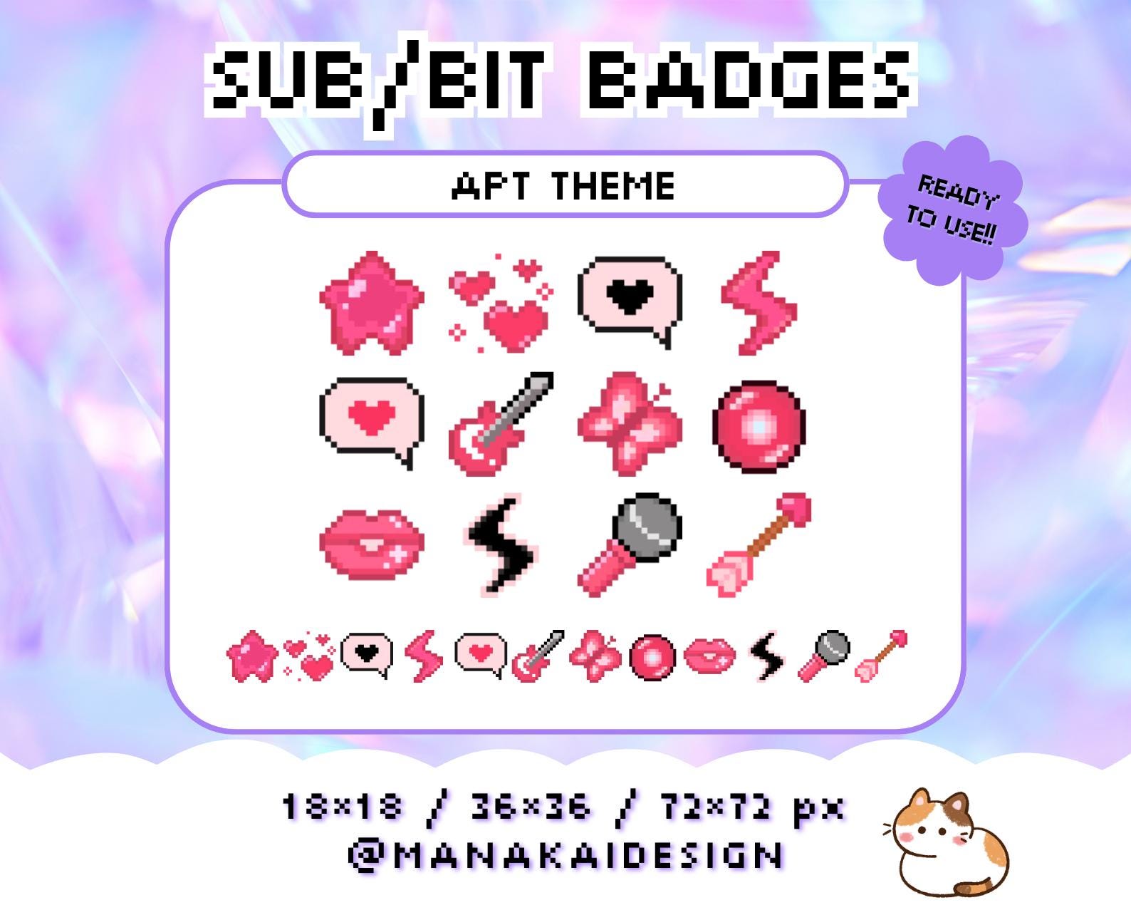 Black Pink Twitch Sub Badge, Kawaii Apt Theme Bit Badge, Guitar Mic ...
