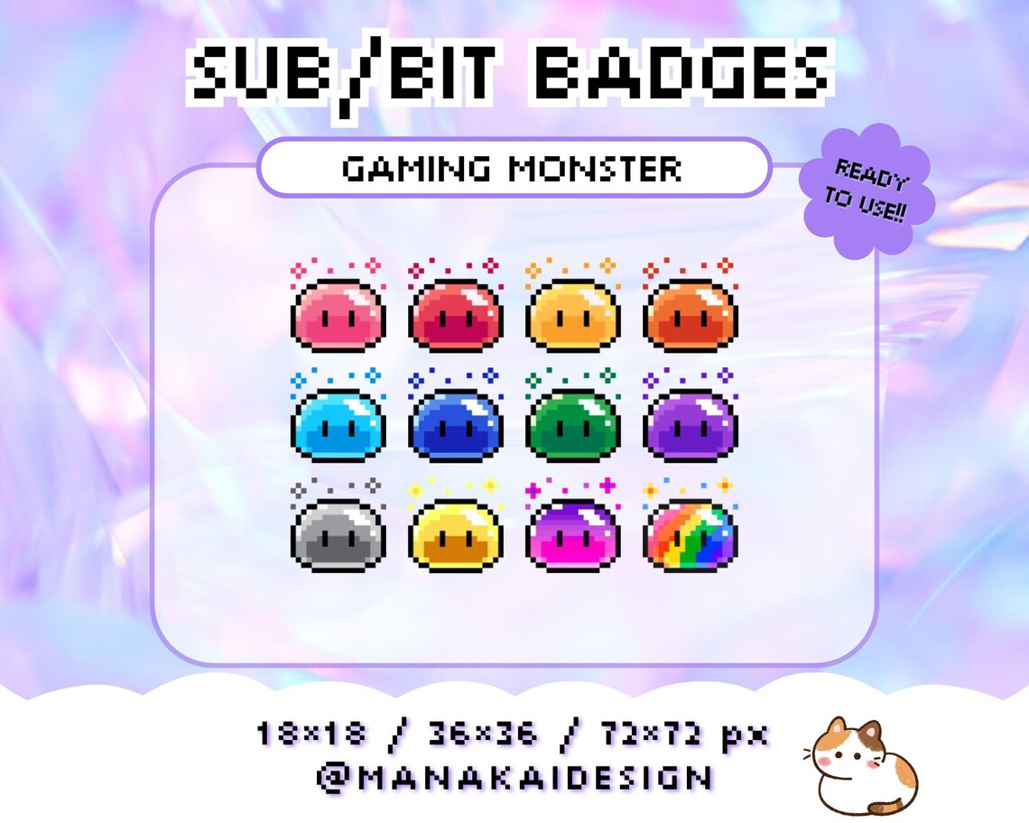 Gaming Monster Twitch Sub Badges, Kawaii Slime Pixel Art Bit Badge for ...