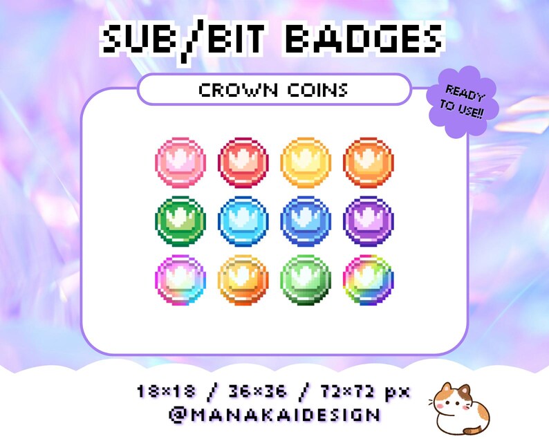 Crown Coins Twitch Sub Badge, Kawaii Pixel Bit Badge for Streaming ...