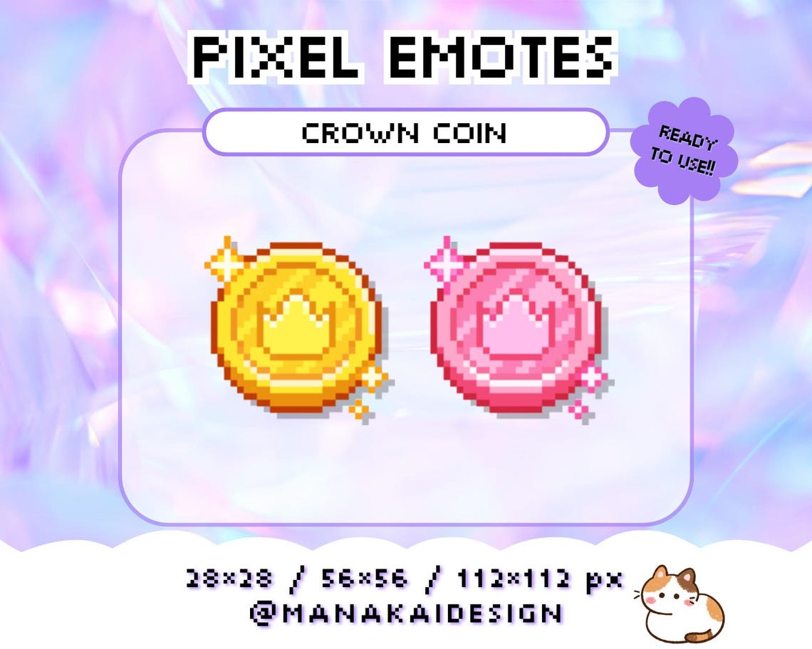 Crown Coin Twitch Pixel Emotes, Kawaii Channel Points for Streaming ...