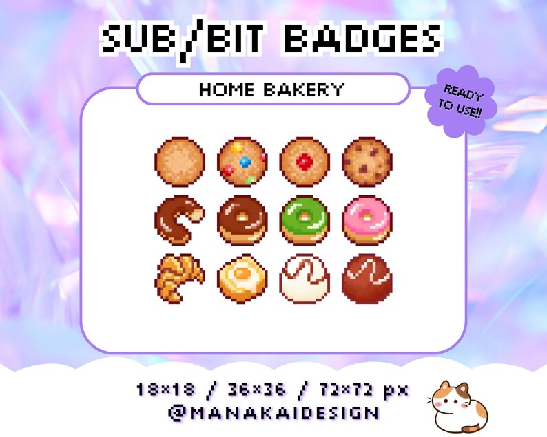 Home Bakery Twitch Sub Badges, Kawaii Bit Badge for Streaming ...