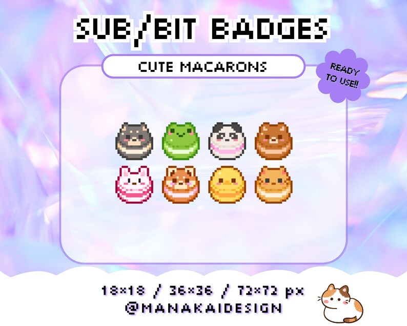 Macaron Twitch Sub Badges | Kawaii Pastries Pixel Bit Badges | Animal ...