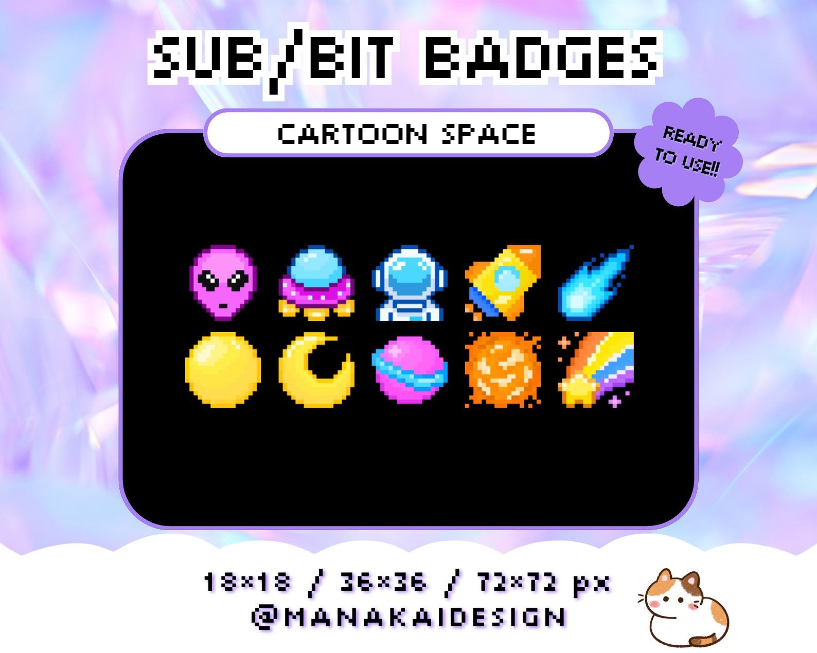 Cartoon Galaxy Star Twitch Bit Badges | Celestial Lunar Sub Badges ...