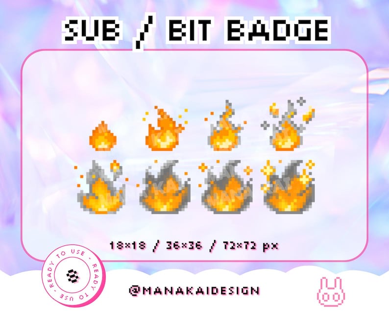 Orange & Grey Flame Twitch Sub Badges | Kawaii Fire Bit Badge | Pastel ...