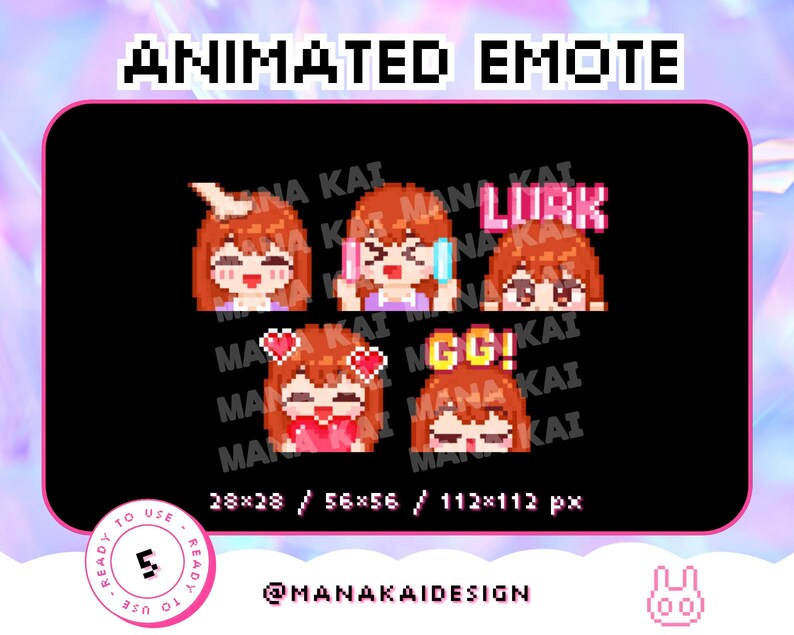 Chibi Brown Hair Gamer Girl Animated Twitch Emote Set | Cute Pixel 8 ...