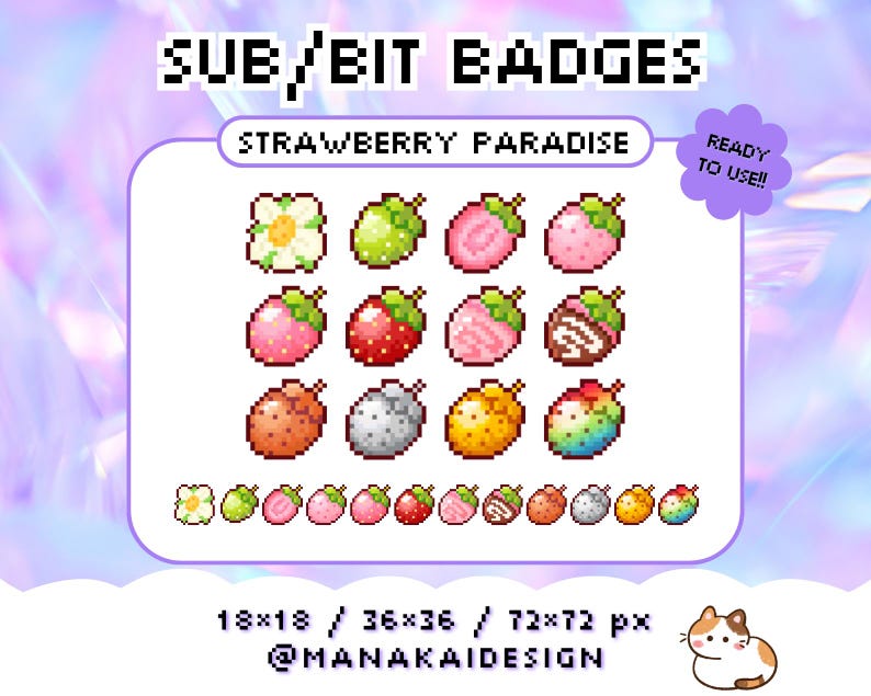 Strawberry Paradise Twitch Badges, Pixel Pink Sub/bit Badges - Etsy